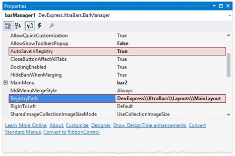 saving and restoring a bars layout automatically winforms controls devexpress documentation
