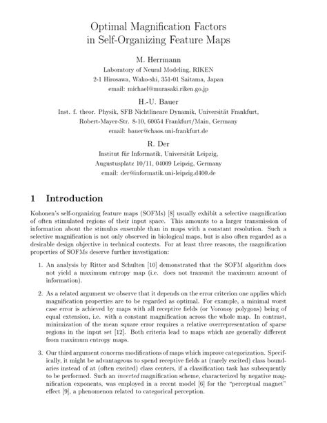 pdf optimal magnification factors in self organizing feature maps