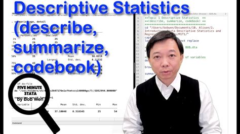 descriptive statistics using stata describe summarize codebook stata tutorials topic 19
