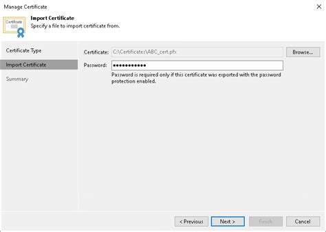 importing certificates from pfx files veeam plug ins for enterprise applications