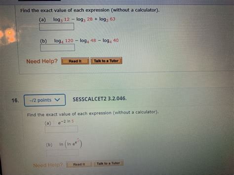 solved find the exact value of each expression without a