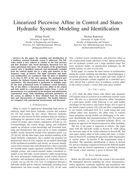 pdf linearized piecewise affine in control and states hydraulic