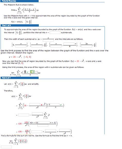 solved tutorial exercise the midpoint rule is shown below