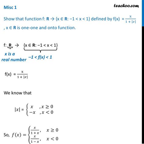misc 1 show f x x 1 x is one one onto miscellaneous
