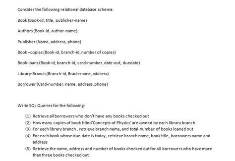 solved consider the following relational database schema