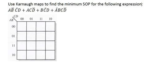 solved use karnaugh maps to find the minimum sop for the following expression abcd acd bcd