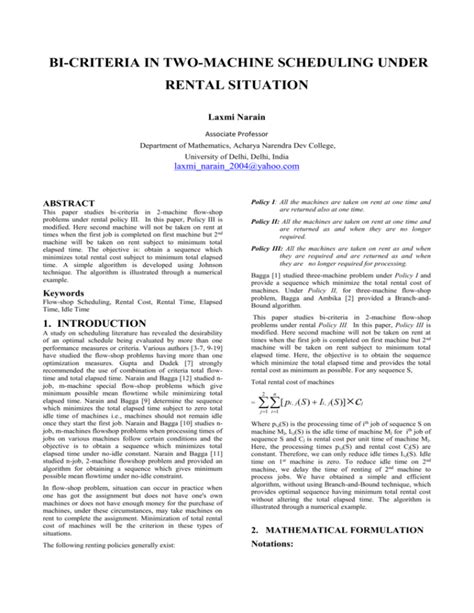 bi criteria in two machine scheduling under rental situation