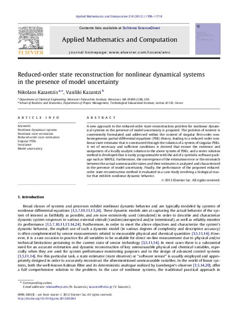 pdf reduced order state reconstruction for nonlinear dynamical systems in the presence of