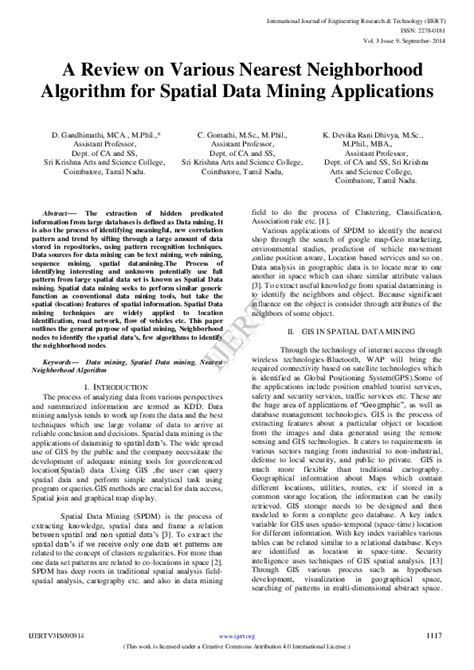 pdf ijert a review on various nearest neighborhood algorithm for spatial data mining