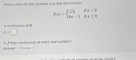 solved find a value for the constant c so that the function