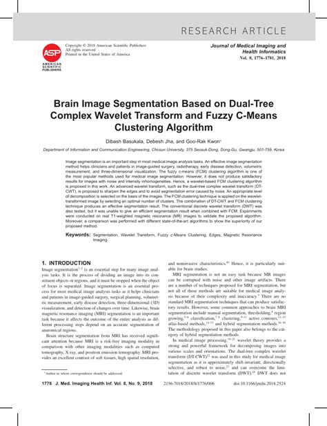 pdf brain image segmentation based on dual tree complex wavelet transform and fuzzy c means