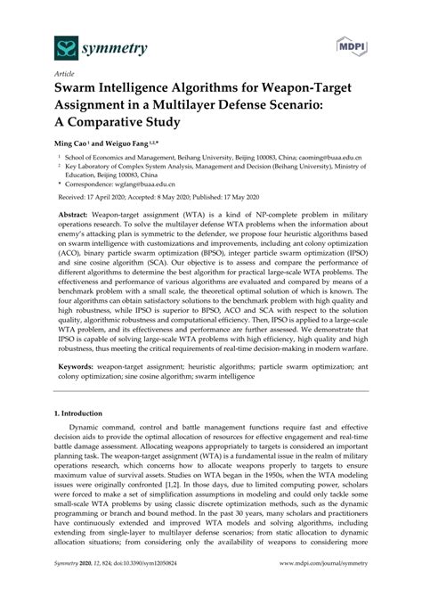 pdf swarm intelligence algorithms for weapon target assignment in a multilayer defense