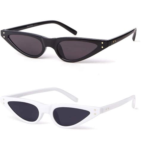 Vintage Retro Cat Eye Sunglasses For Women Small Glasses With Rivet 2 Pack Blackwhite