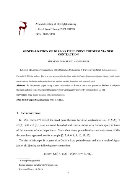 pdf generalization of darbo s fixed point theorem via new contraction