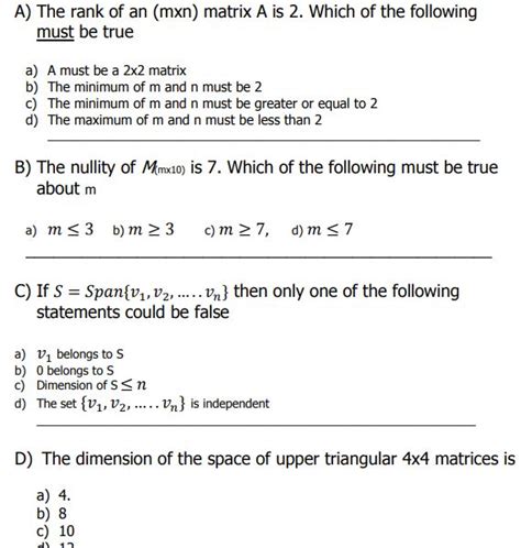 solved a the rank of an mxn matrix a is 2 which of the
