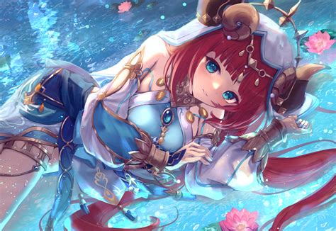 Aqua Eyes Flowers Genshin Impact Headdress Horns Itone 114 Long Hair Nilou Genshin Impact Red