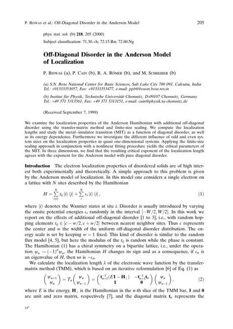 pdf off diagonal disorder in the anderson model of localization dokumen tips