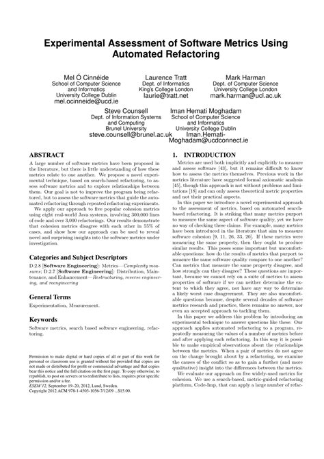 pdf experimental assessment of software metrics using automated refactoring