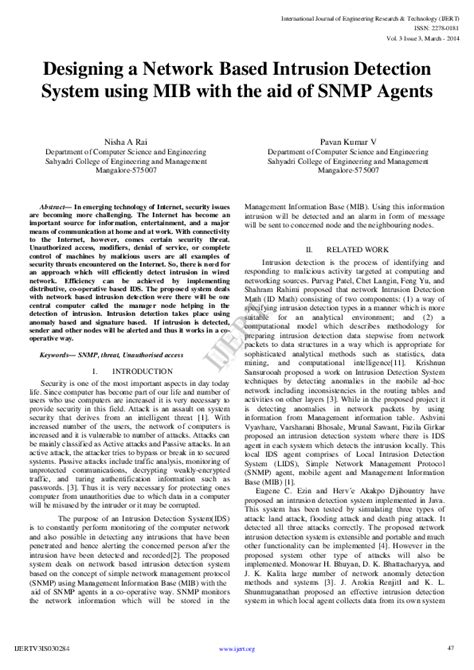 pdf ijert designing a network based intrusion detection system using mib with the aid of snmp