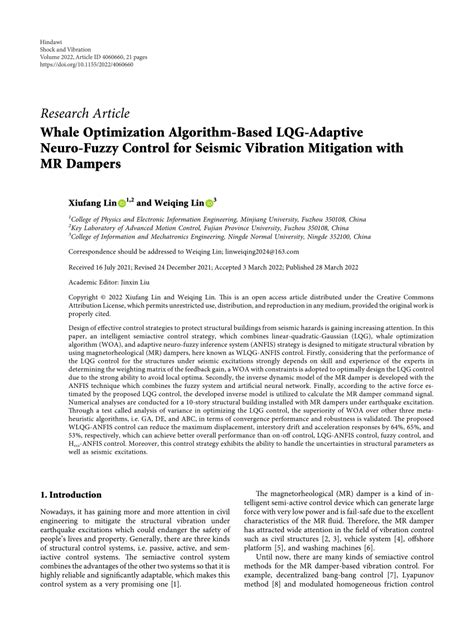 pdf whale optimization algorithm based lqg adaptive neuro fuzzy control for seismic vibration