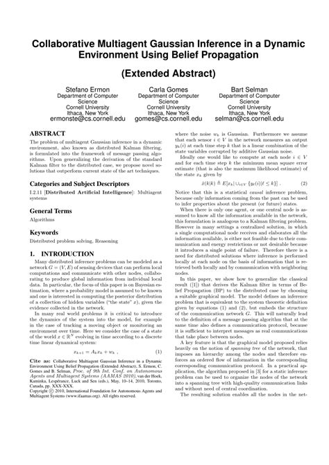 pdf collaborative multiagent gaussian inference in a dynamic environment using belief propagation