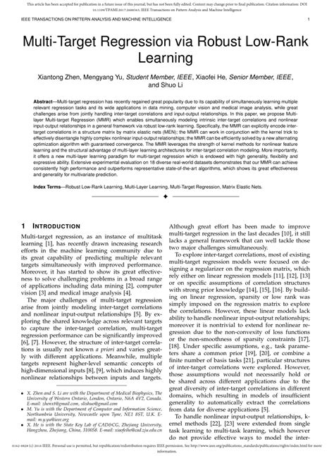 pdf multi target regression via robust low rank learning