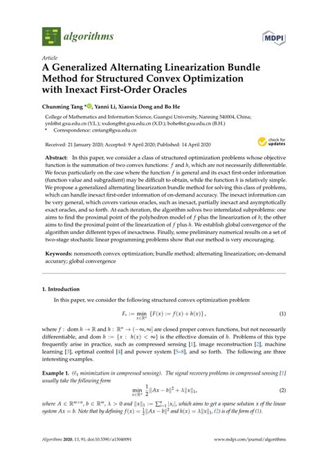 pdf a generalized alternating linearization bundle method for structured convex optimization