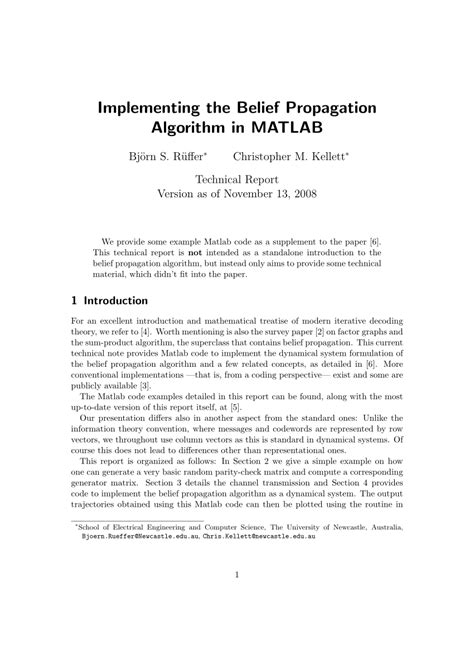 pdf implementing the belief propagation algorithm in matlab