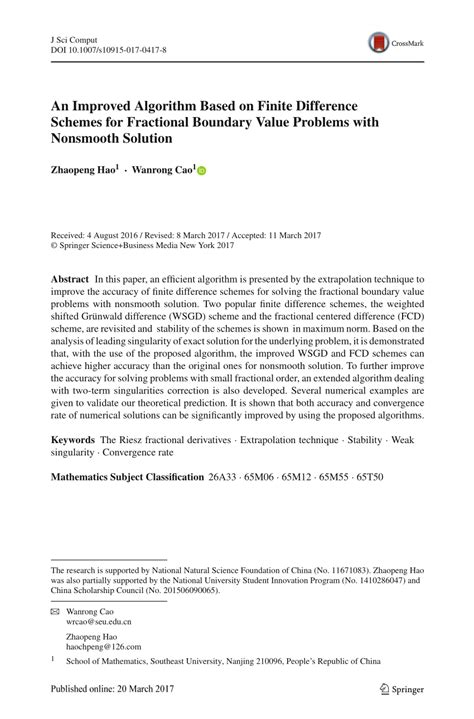 pdf an improved algorithm based on finite difference schemes for fractional boundary value