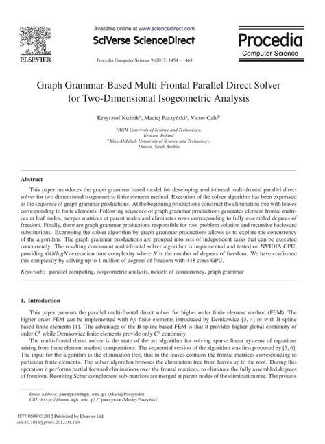 pdf graph grammar based multi frontal parallel direct solver for two dimensional isogeometric