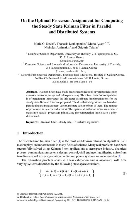 pdf on the optimal processor assignment for computing the steady state kalman filter in