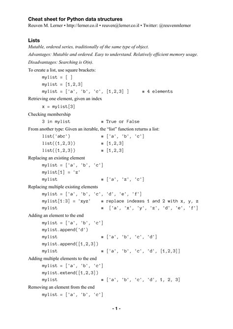 python cheat sheet data structures reuven m lerner download printable pdf templateroller