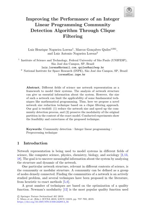 pdf improving the performance of an integer linear programming community detection algorithm