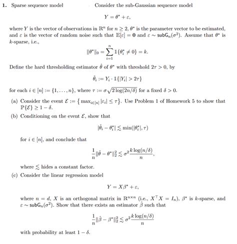 [solved] 1 sparse sequence model consider the sub gaussian sequence course hero