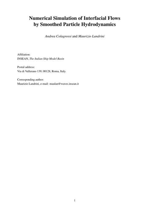 pdf numerical simulation of interfacial flows by smoothed particle hydrodynamics