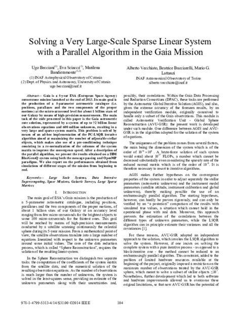 pdf solving a very large scale sparse linear system with a parallel algorithm in the gaia