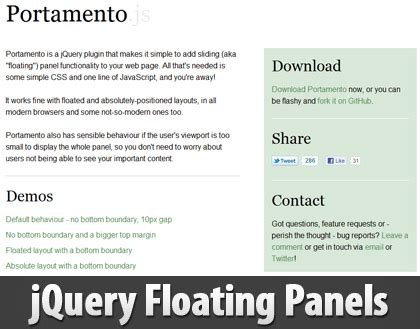 Flexible Jquery Floating Panels With Portamento Js Jquery Graphic