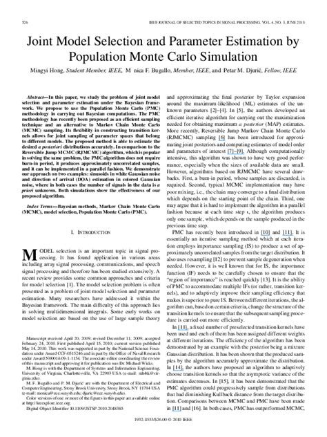 pdf joint model selection and parameter estimation by population monte carlo simulation