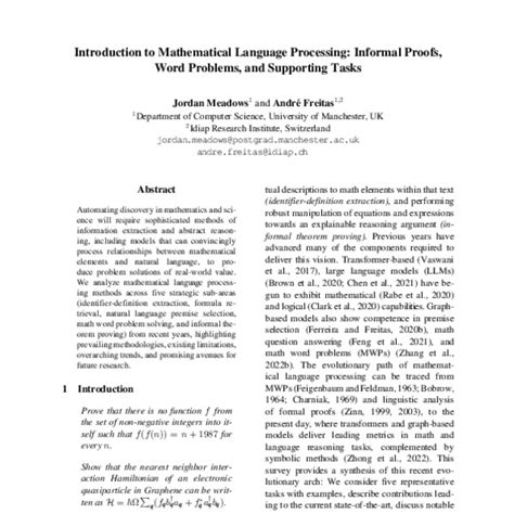 introduction to mathematical language processing informal proofs word problems and supporting