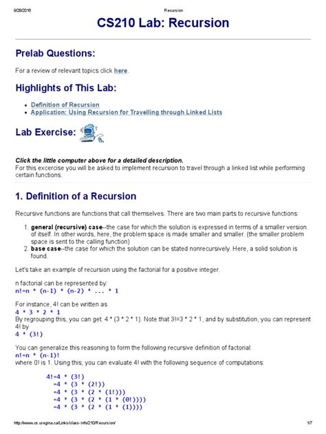 cs210 lab recursion prelab questions pdf recursion subroutine