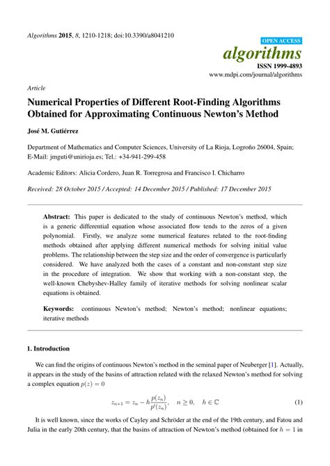 pdf numerical properties of different root finding algorithms obtained for approximating