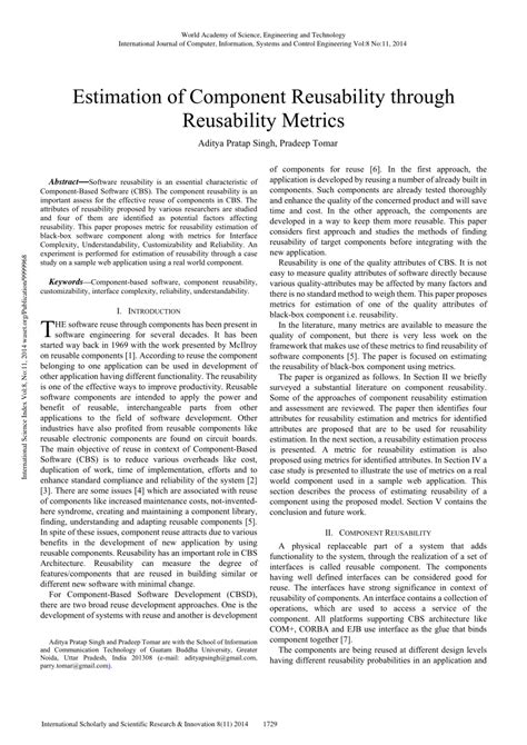 pdf estimation of component reusability through reusability metrics