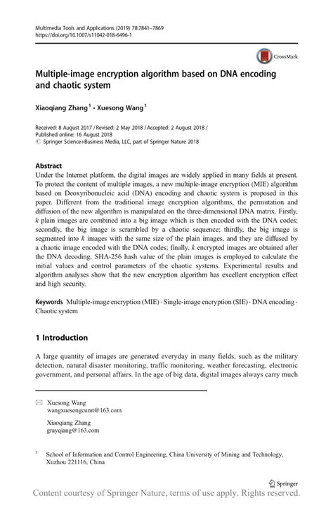 multiple image encryption algorithm based on dna encoding and chaotic system request pdf