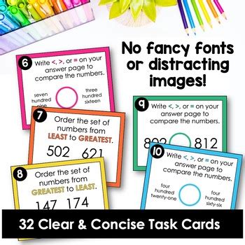 Comparing 3 Digit Numbers And Ordering 3 Digit Numbers Task Cards