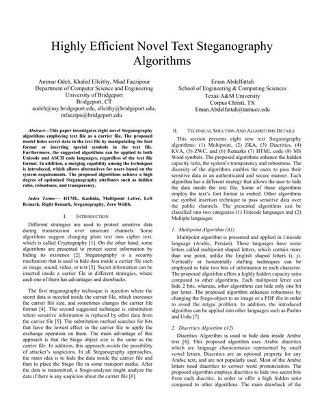 pdf highly efficient novel text steganography algorithms