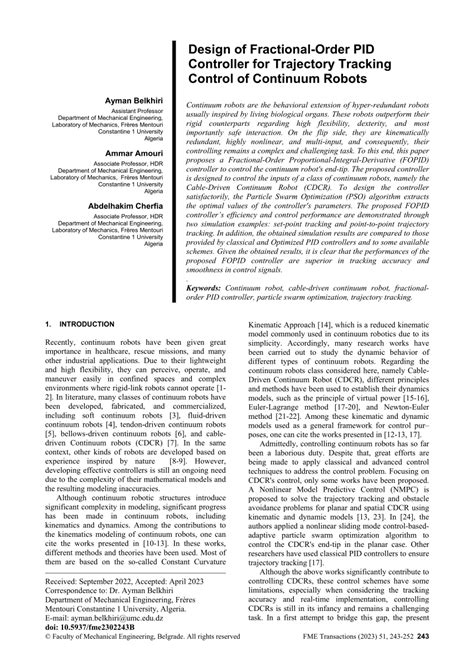 pdf design of fractional order pid controller for trajectory tracking control of continuum robots
