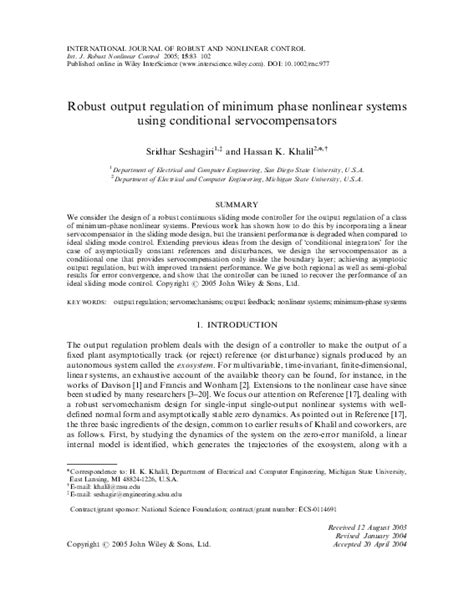 pdf robust output regulation of minimum phase nonlinear systems using conditional