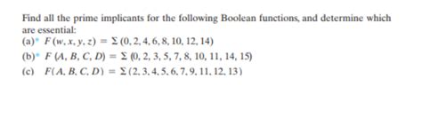solved find all the prime implicants for the following