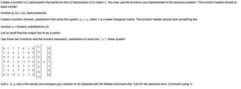 solved create a function lu factorization that performs the