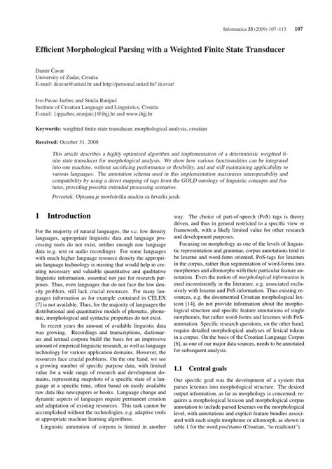 pdf efficient morphological parsing with a weighted finite state transducer